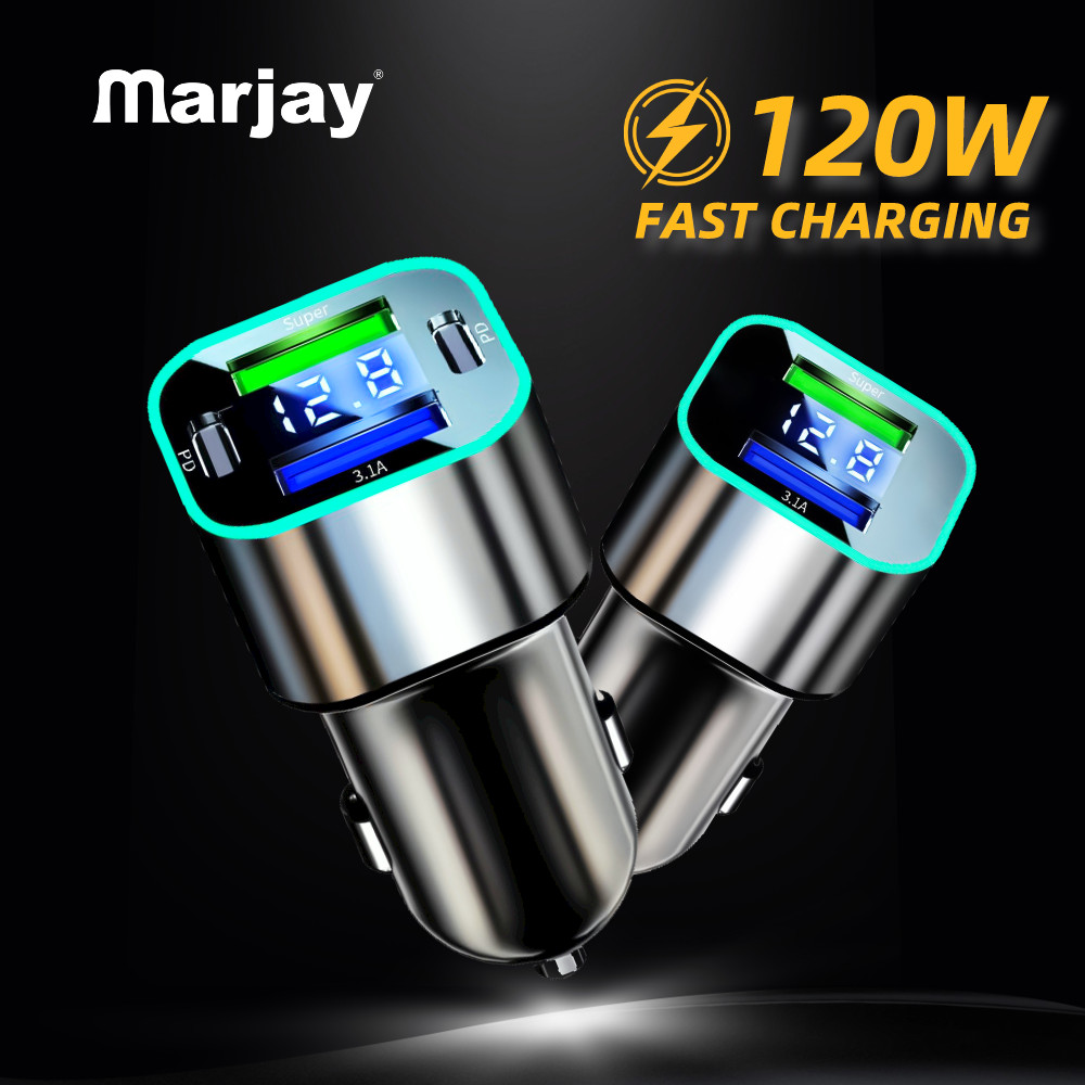 Bộ sạc xe hơi siêu nhanh Marjay 120W USB kép + Cổng PD kép AppIe ...