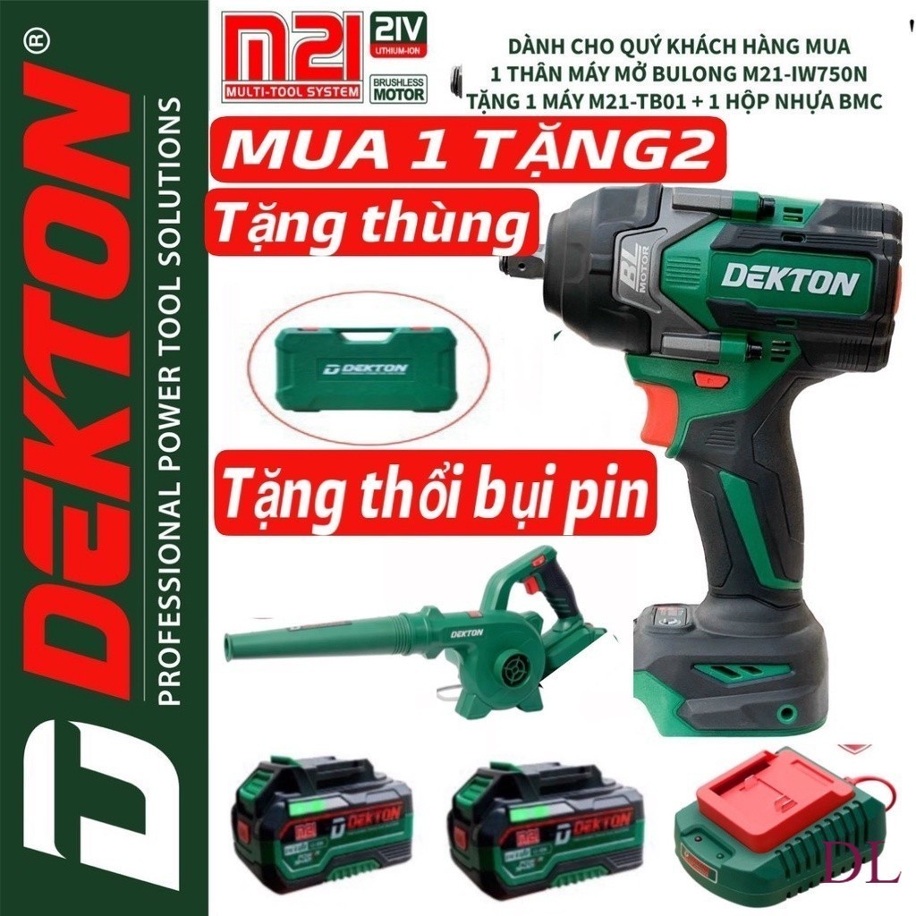 Máy Siết Bulong Dùng pi.m Dekton M21-IW750N/ SIÊU QUÀ TẶNG/ Chân pi.m phổ thông lực siết 750N.M ...