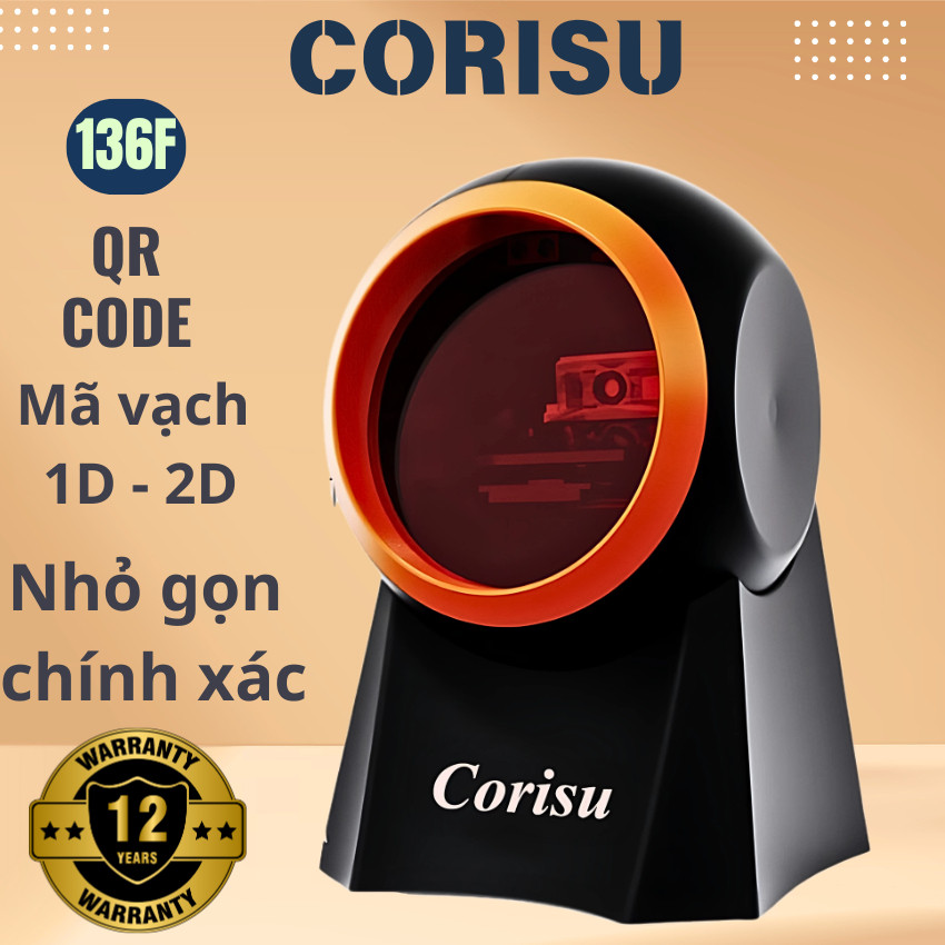 Máy quét mã vạch đa tia Corisu 136F 2D quét tất cả các loại mã siêu nhanh nhạy 12 tháng Bảo hành ...