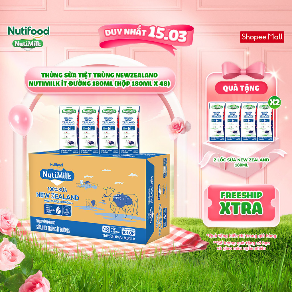 Thùng Sữa Tiệt Trùng New Zealand NutiMilk Ít Đường 180ml | Shopee Việt Nam