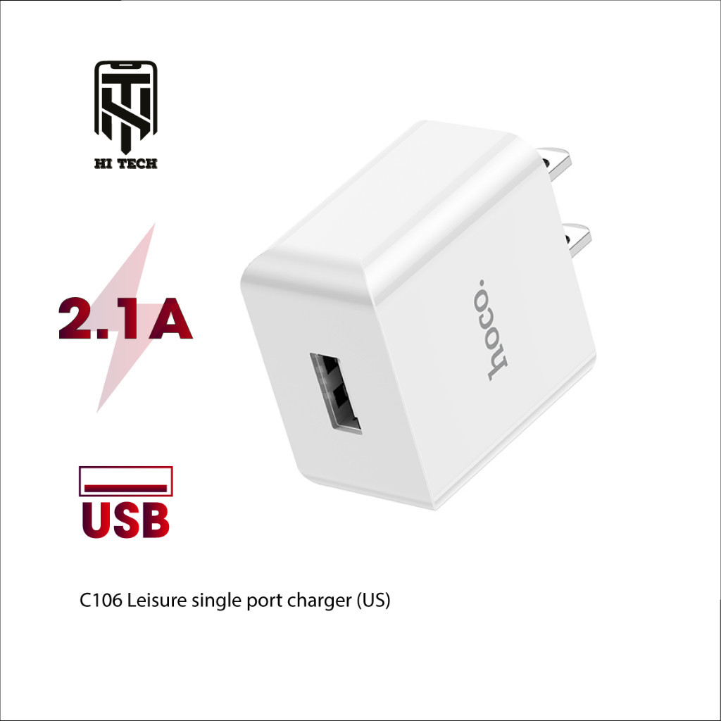 Củ sạc Hoco C106 1 cổng USB PD10.5W 5V/2.1A ,chân cắm dẹt chuẩn US chất liệu PC cao cấp,thích ...