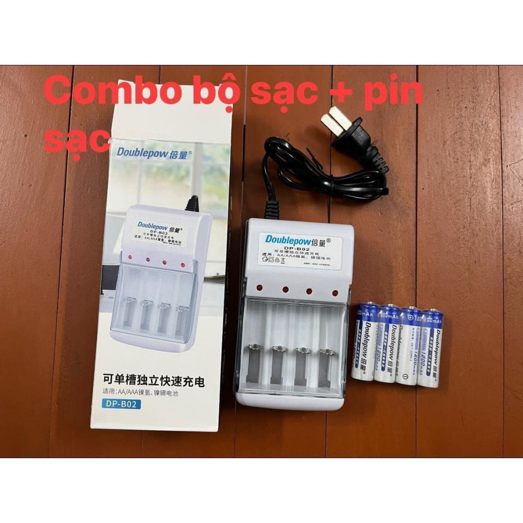 Bộ sạc pin tiểu Doublepow kèm 4 pin sạc lại AA 1200ma (Pin Mic ...