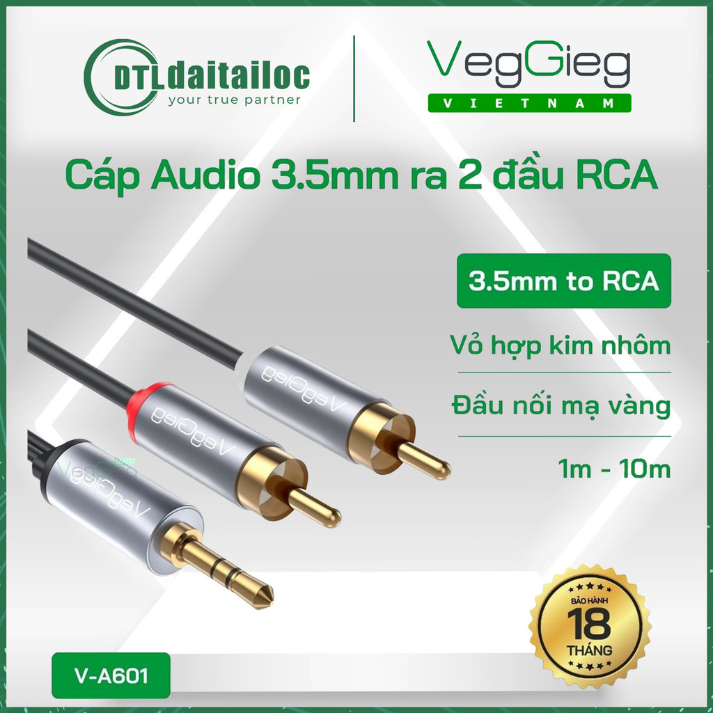 Cáp Audio 3.5mm ra 2 đầu RCA VegGieg V-A601 | Shopee Việt Nam
