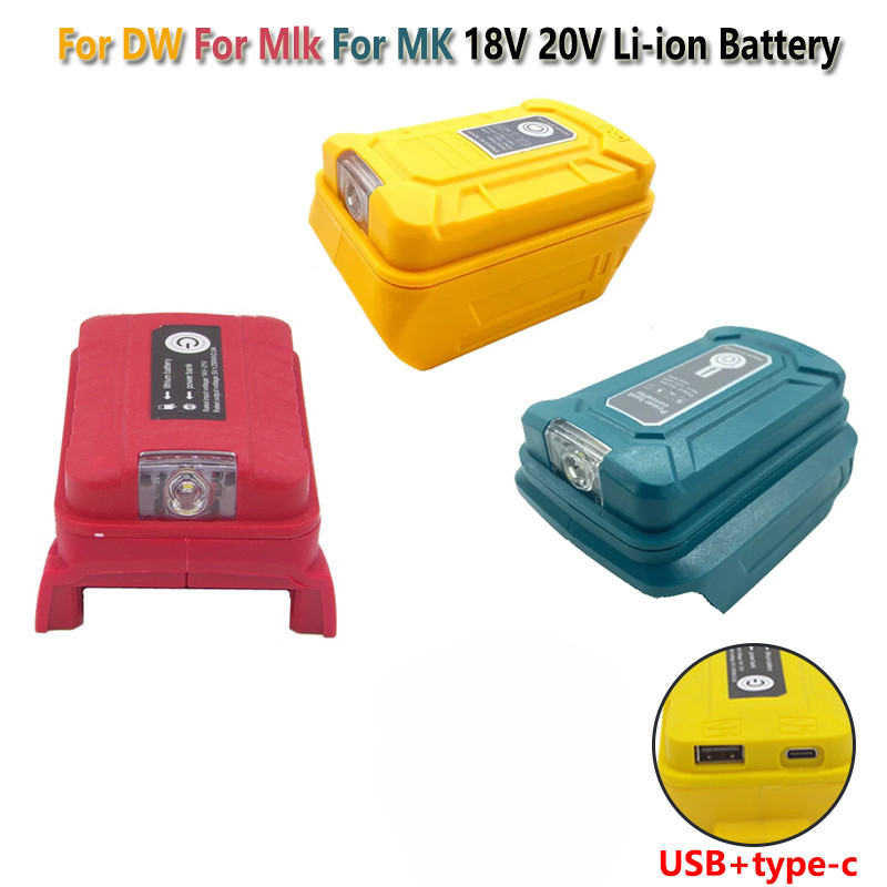 Bộ chuyển đổi pin đầu ra USB + type-c cho pin Li-ion Makita / DeWalt / Milwaukee 18V20V có đèn ...