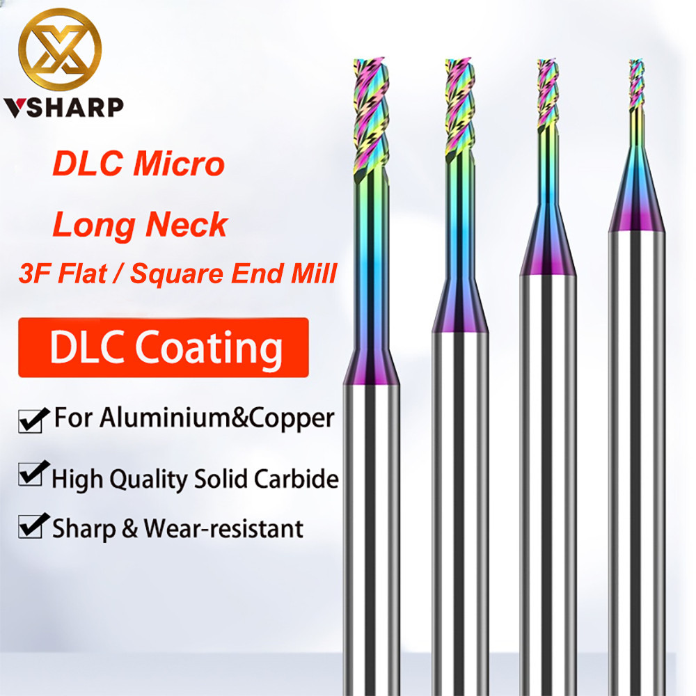 Lớp phủ DLC Vonfram cacbua Micro cổ dài End Mill Cắt sâu đầy màu sắc 3 ...