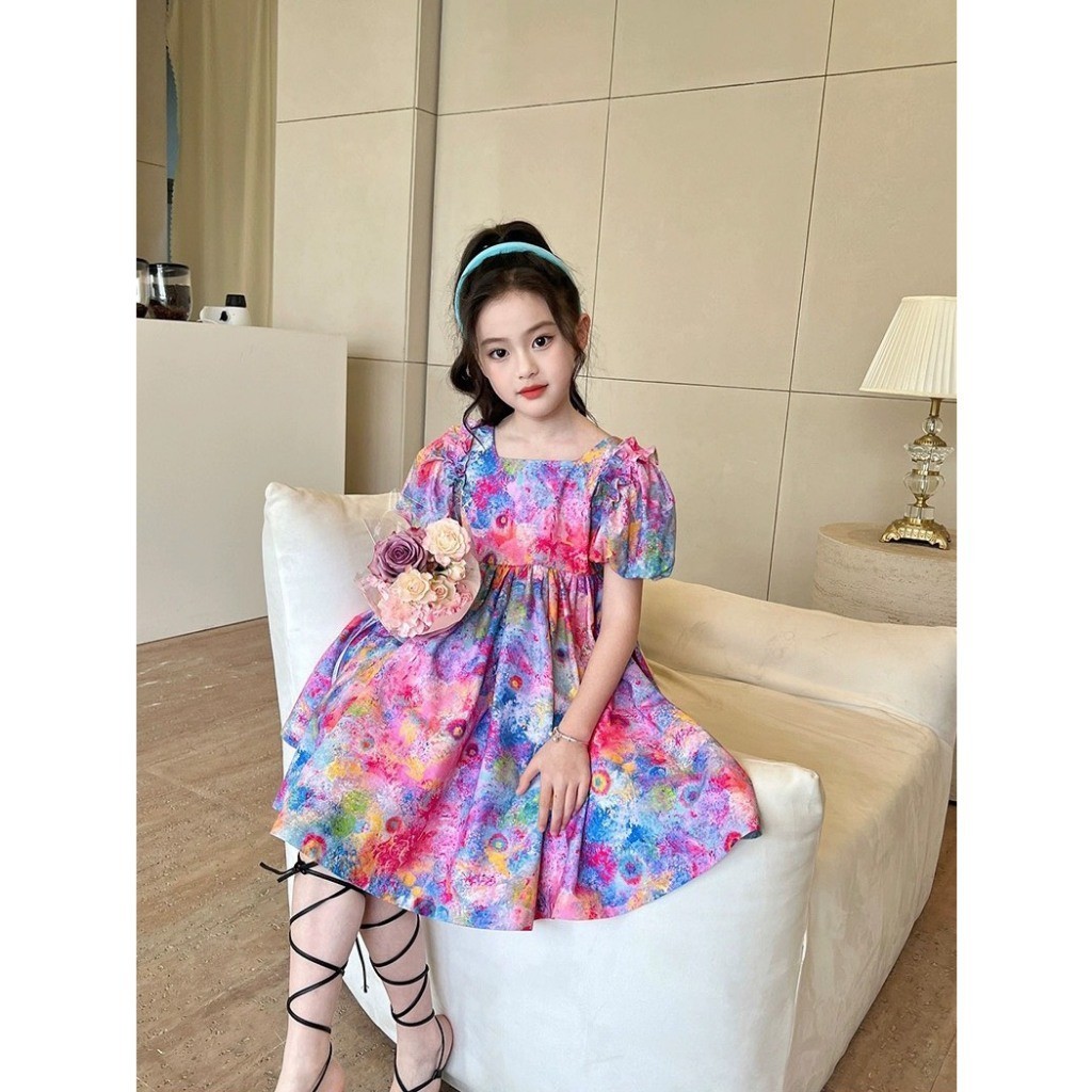 Váy công chúa tay bồng đính nơ cho bé gái từ 8-45kg cao cấp Happy Kids ...