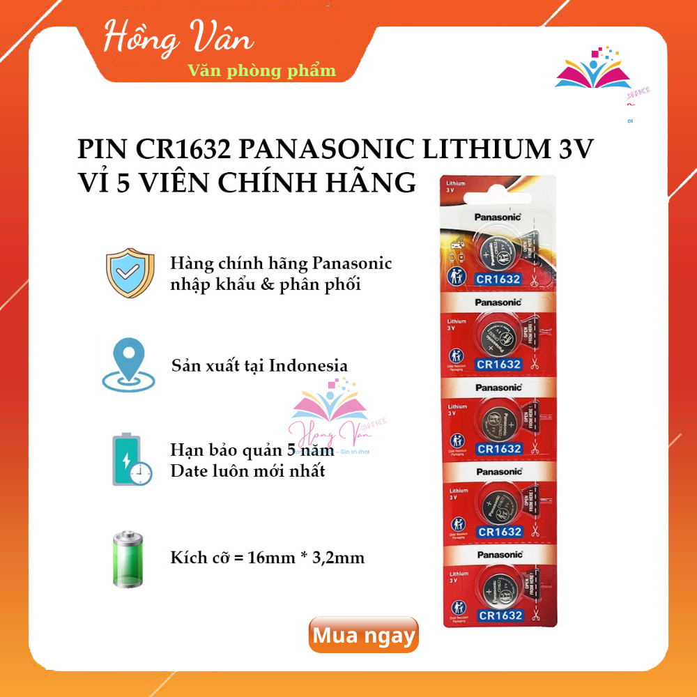 Pin CR1632 Panasonic lithium 3V vỉ 5 viên chính hãng - Văn phòng phẩm ...