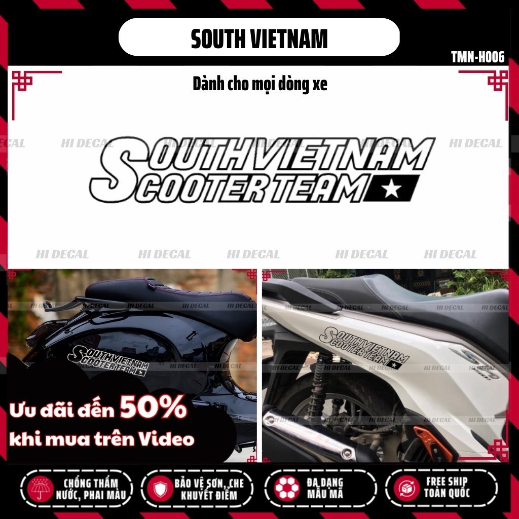 Tem dán xe máy southvietnam scooterteam viền trắng đen | TMN-H006 | Decal dán xe cao cấp chống ...