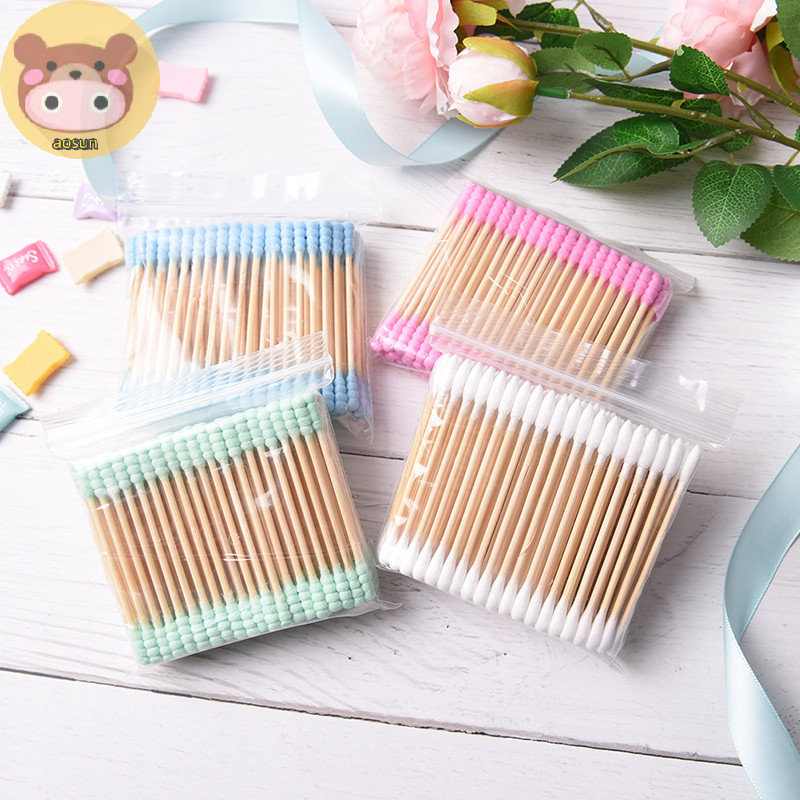 Aosun 100 Cái / lốc / túi Màu Kẹo Đôi Đầu Bông Swabs Bông Dính Dụng Cụ ...