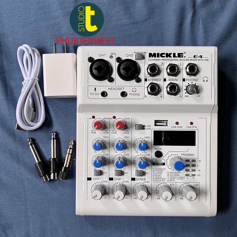 Bàn Mixer Karaoke Thu Âm MICKLE E4,Tích hợp 88 hiệu ứng có kết nối PC ...