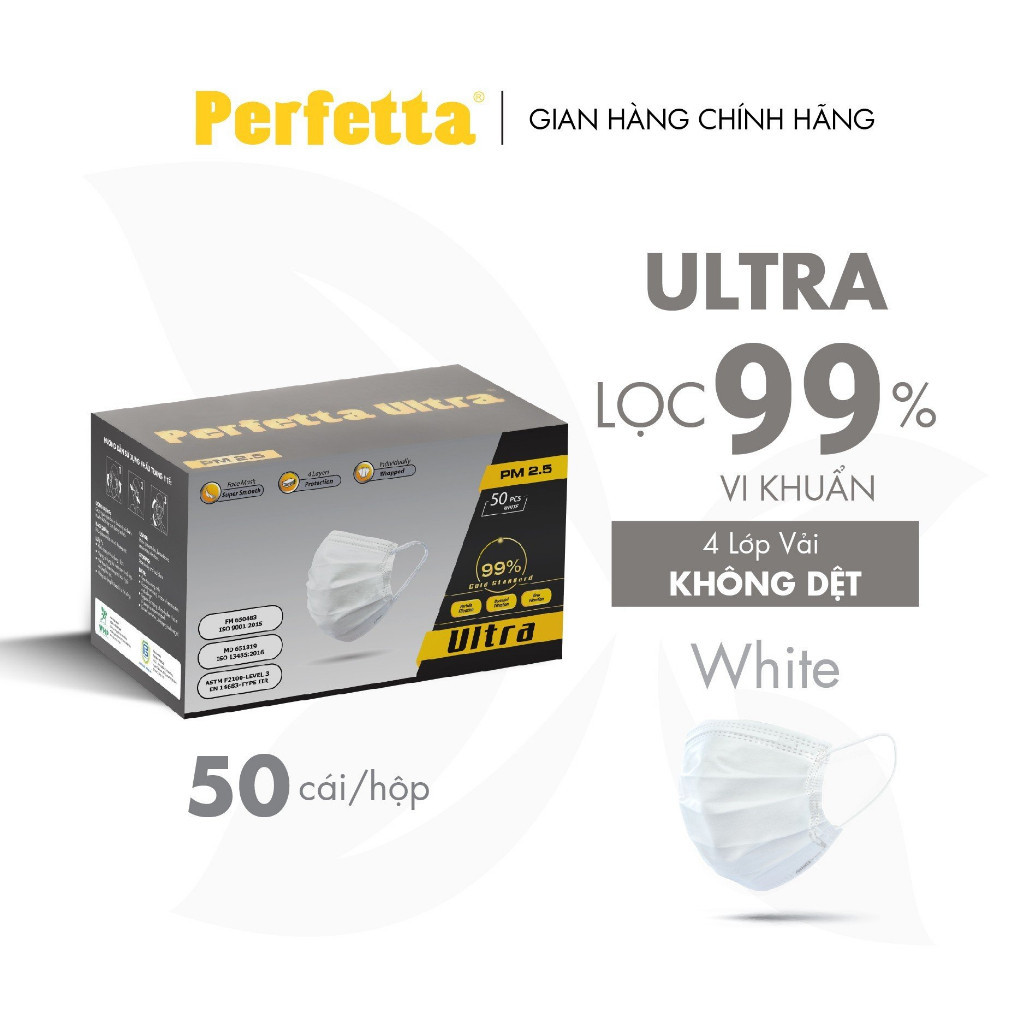 [HÀNG XUẤT KHẨU] Khẩu trang y tế 4 lớp Perfetta Ultra Trắng/Xanh (50 ...