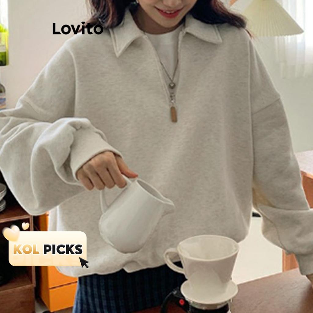 (KOL‘s pick) Lovito Áo nỉ trơn khóa kéo đơn giản cho nữ L102AD477 ...