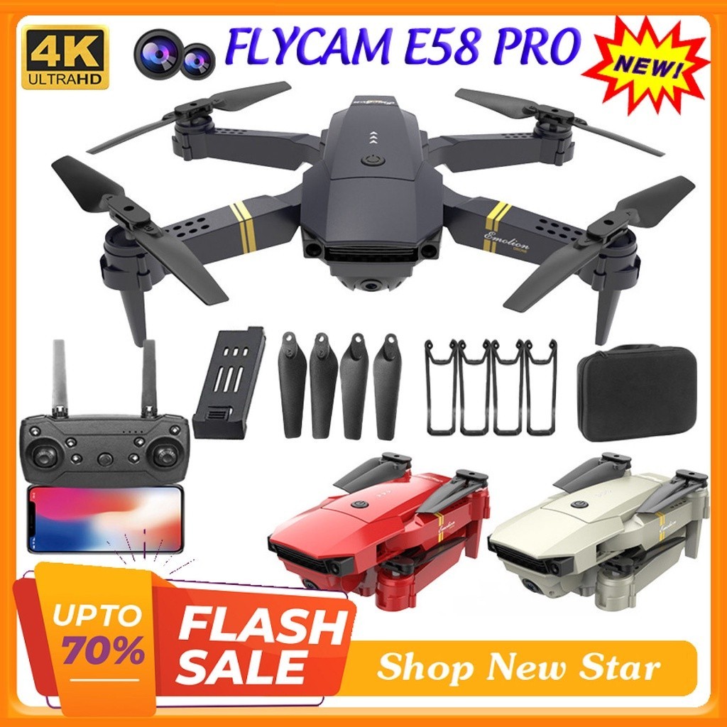 Flycam mini, Flycam 4K, play camera, máy bay flycam 4k, flycam có camera, drone flycam E58 Pro ...