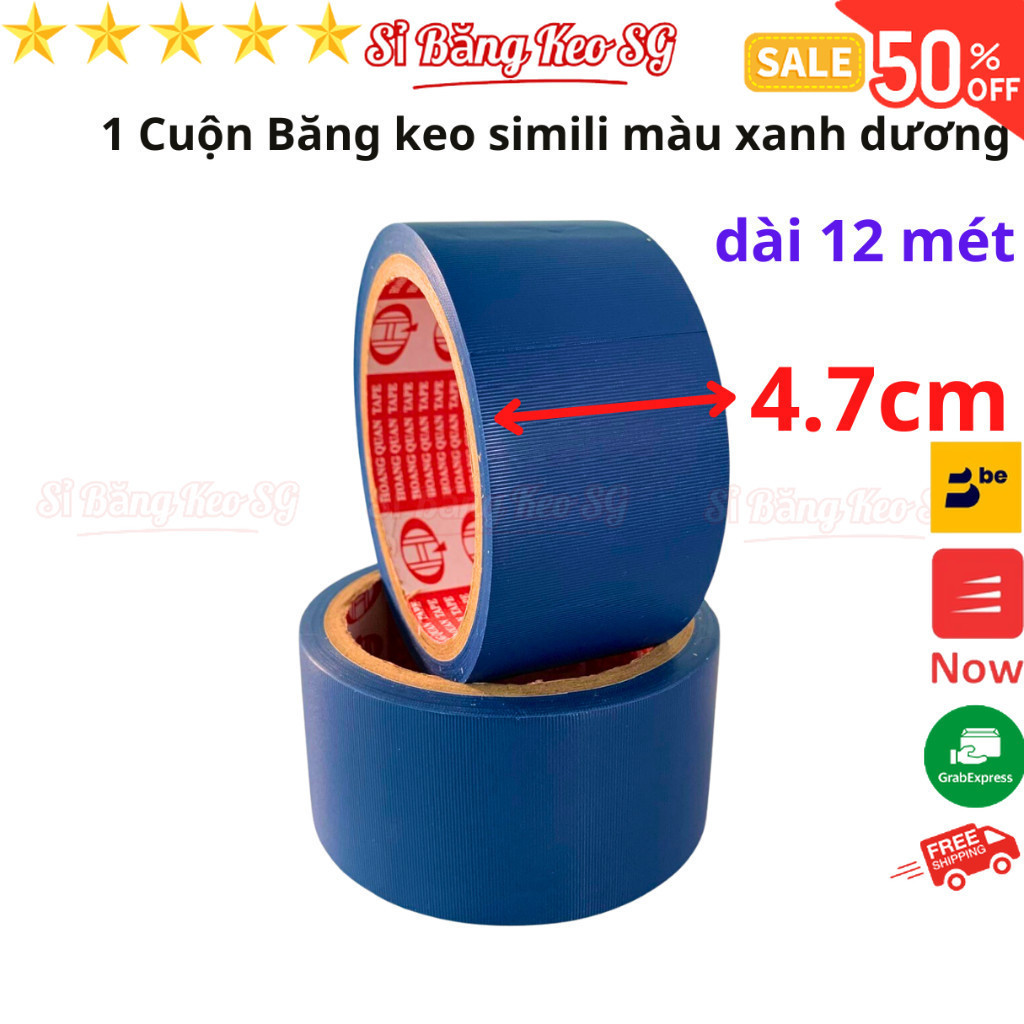 SKU223 - 1 Cuộn băng keo simili màu xanh dương, rộng 4.7cm, dài 12 mét ...