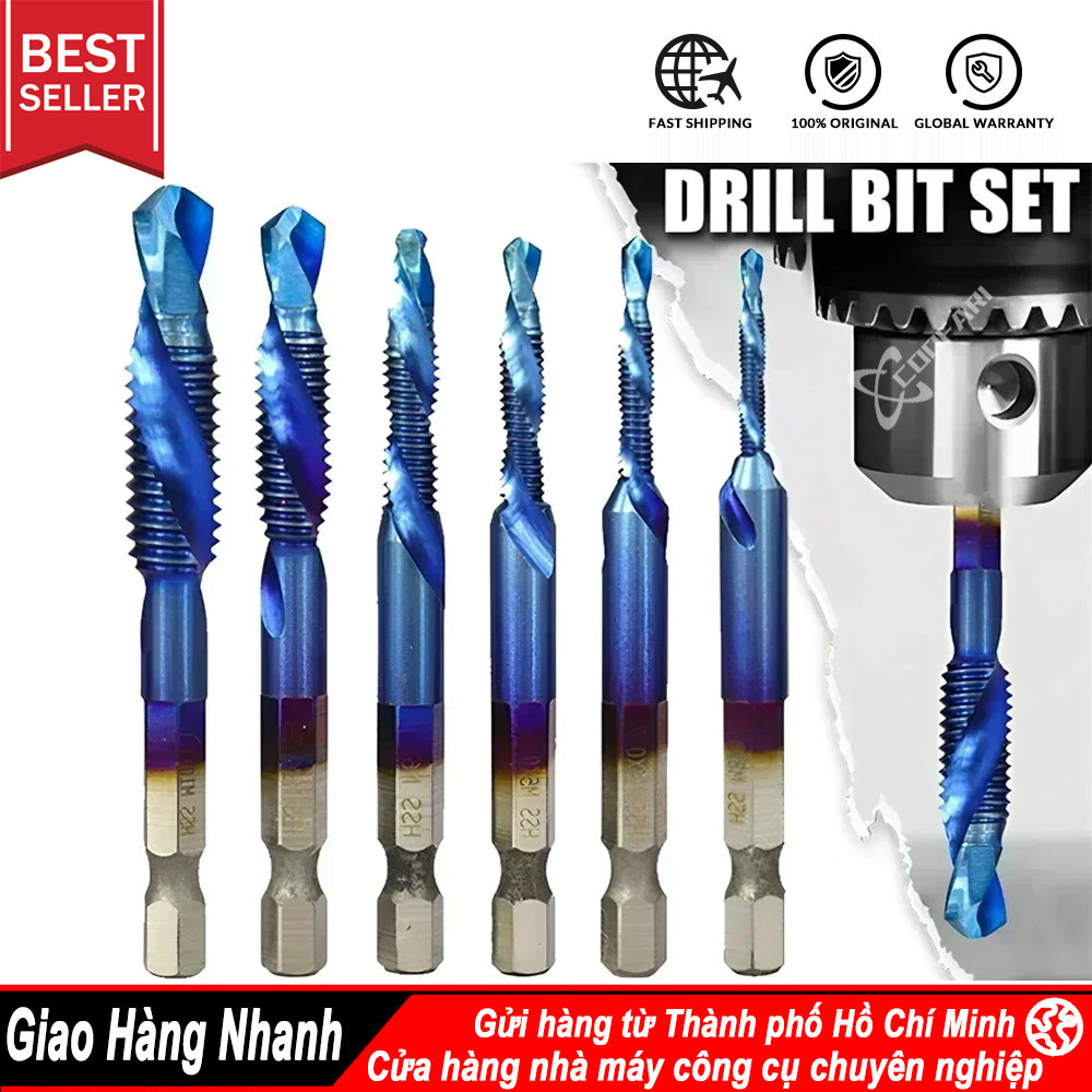 Mũi khoan taro tạo ren 6 mũi khoan, Bộ 6 mũi khoan taro tạo ren, Mũi khoan tạo ren M3-M10 ...