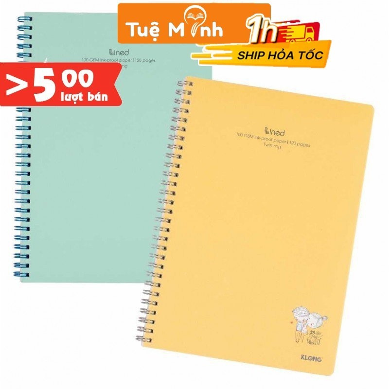 Vở Klong B5 120 trang VPPTUEMINH kẻ ngang bìa nhựa lò xo kép Lined, sổ ...