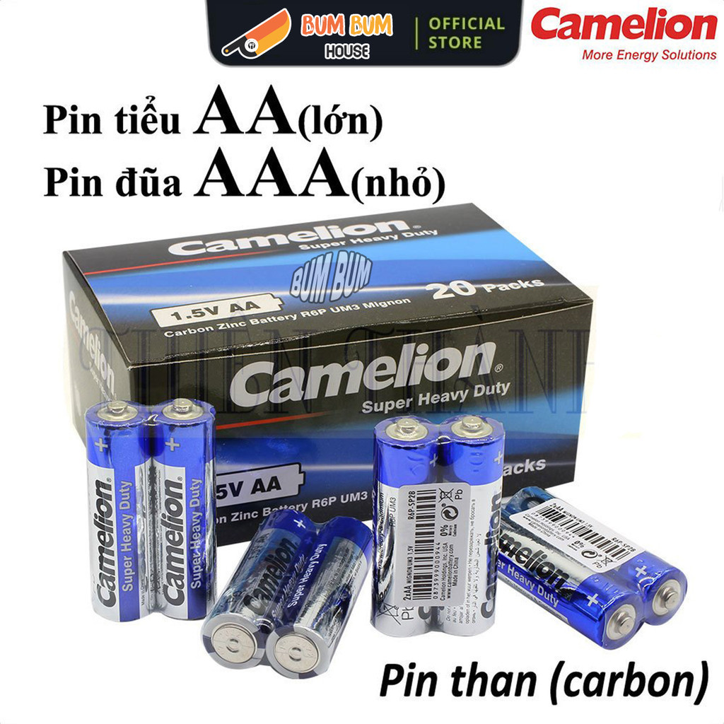 Hộp 40 viên Pin AA, AAA (R6P, R03P), pin carbon, pin than, pin Camelion ...
