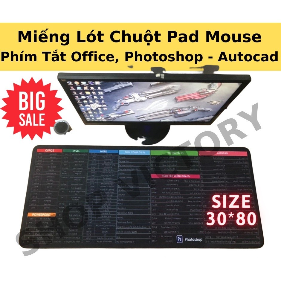 MIẾNG LÓT CHUỘT PAD MOUSE KHỦNG 30 X 80 CM - CÓ PHÍM TẮT OFFICE ...