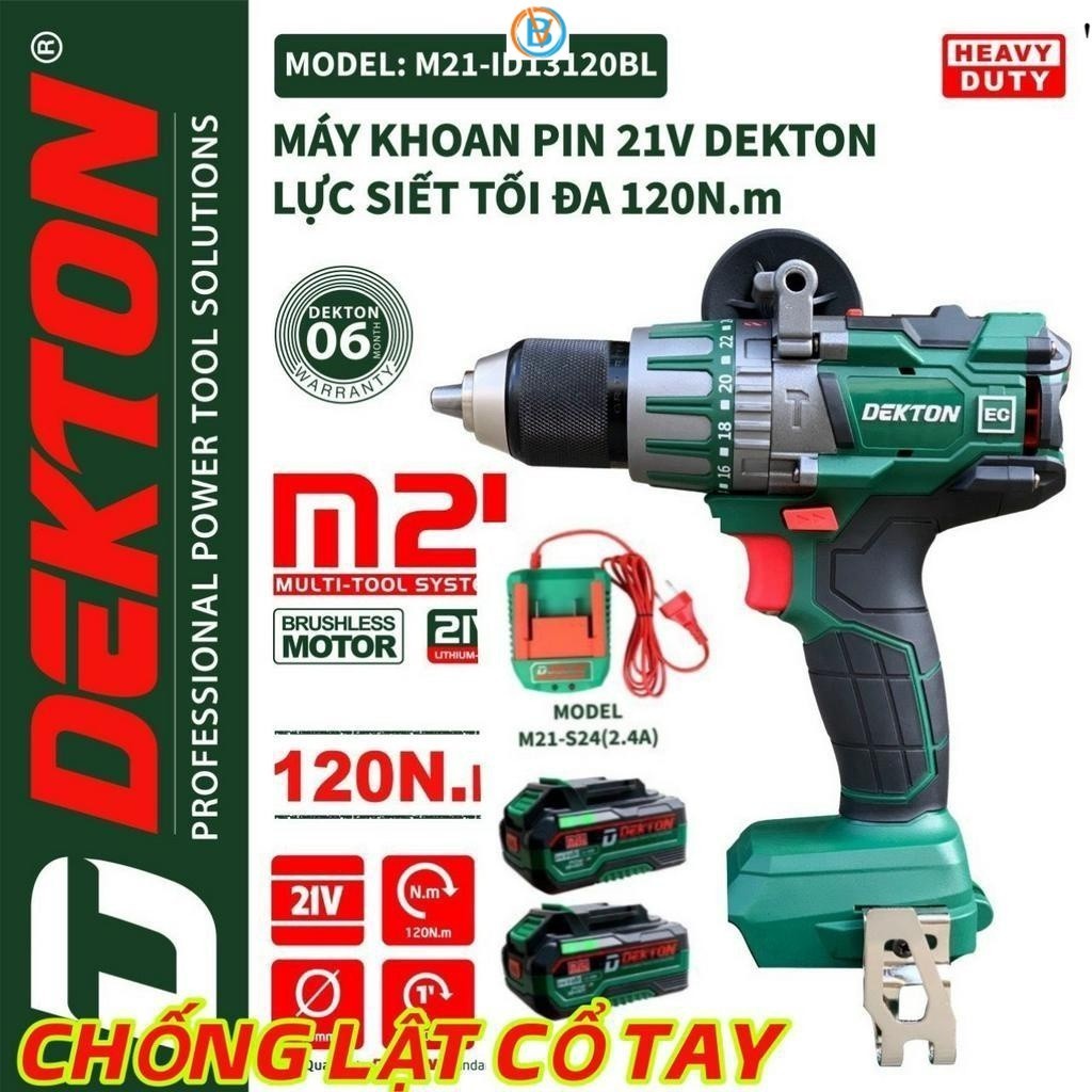 khoan pi.m Dekton M21-ID13120BL không chổi than đầu 13mm lực xoắn 120N.m Sử dụng chân pi.m phổ ...