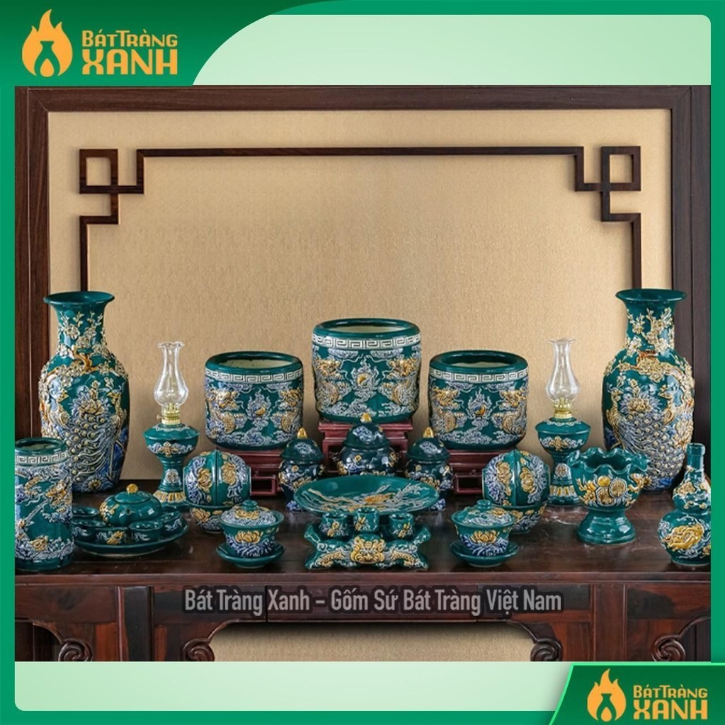 Đồ Thờ Bát Tràng Đắp Nổi Men Xanh Lục Bảo Mệnh Hoả, Mệnh Mộc - Bát ...