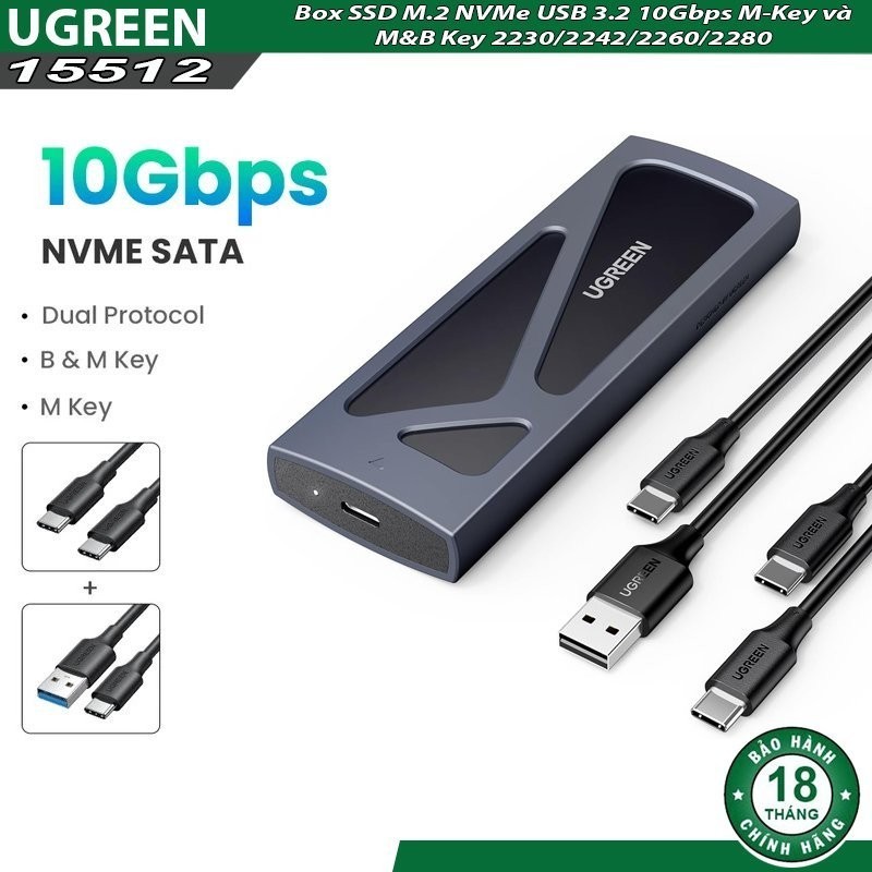 Box SSD M.2 NVMe USB 3.2 10Gbps Ugreen 15512 CM578, Hỗ trợ 8TB,UASP ...