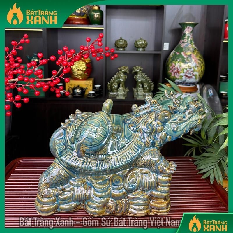 Tượng Long Quy Rùa Đầu Rồng Gốm Sứ Bát Tràng,Long Quy Cõng Rùa Con ...