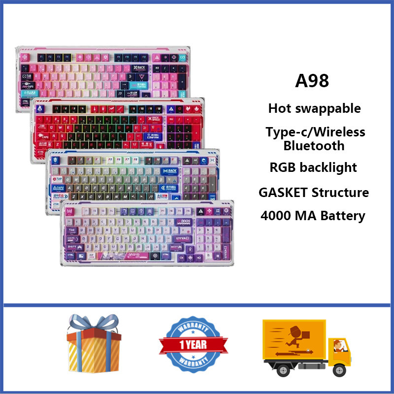 Bàn phím cơ không dây Dareu A98 Cấu trúc GASKET RGB Bàn phím trò chơi tùy chỉnh có thể hoán đổi ...