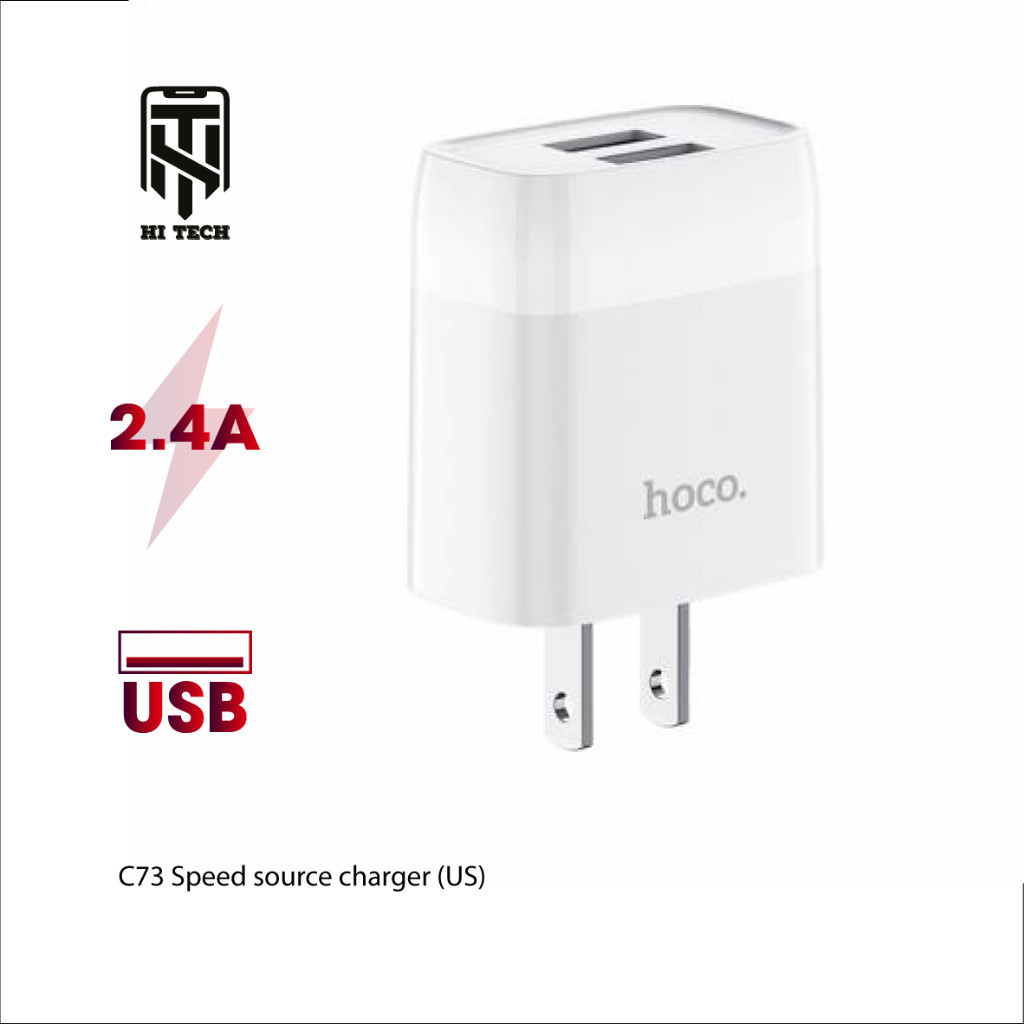 Cốc sạc nhanh 2.4A hoco C73, củ sạc PC chống cháy siêu bền Chân cắm dẹp ...