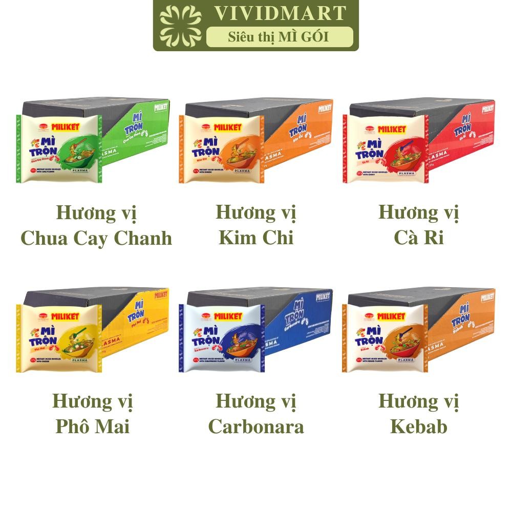 THÙNG16GÓI-COLUSA- Mì trộn Miliket 6 vị: Chua cay chanh, Kim chi, Cà ri ...