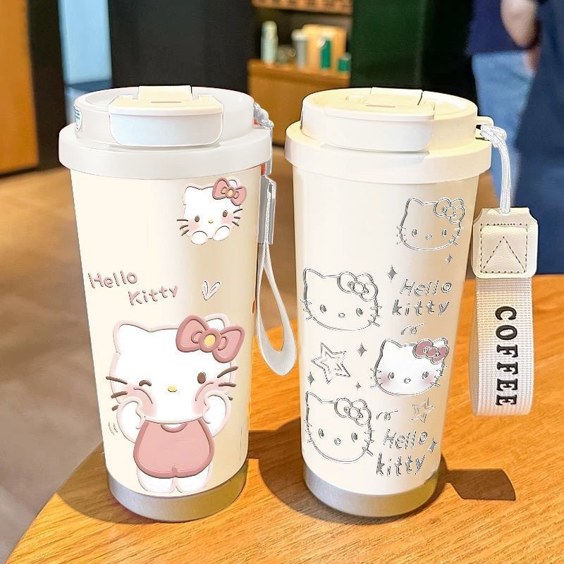 ly giữ nhiệt inox 316 520ml Hello Kitty Cốc cà phê ống hút di động hoạt hình cho bé gái | Shopee ...