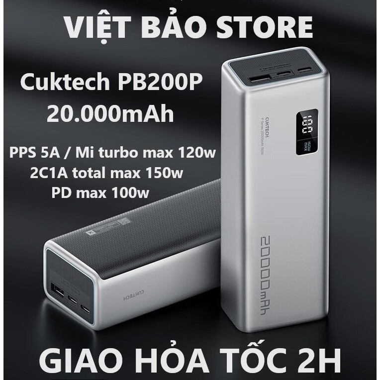 sạc dự phòng 20000mah ZMI Cuktech PB200P 150W 2C1A PD 3.1 PPS5A QC Mi Turbro Charger 120W ...