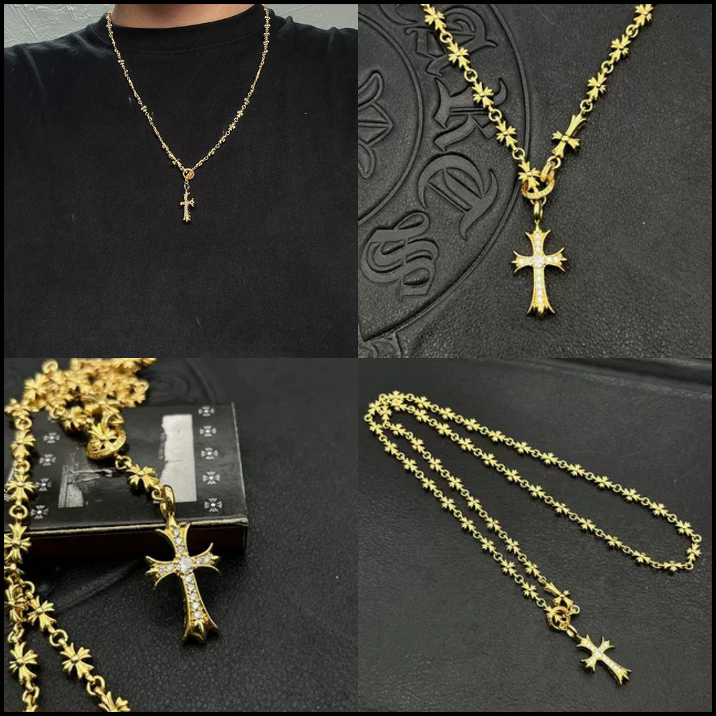 Chrome HEARTS Vòng Cổ Lấp Lánh Bạc Mạ 925 22K Vàng Chữ Thập Áo Len Dây ...
