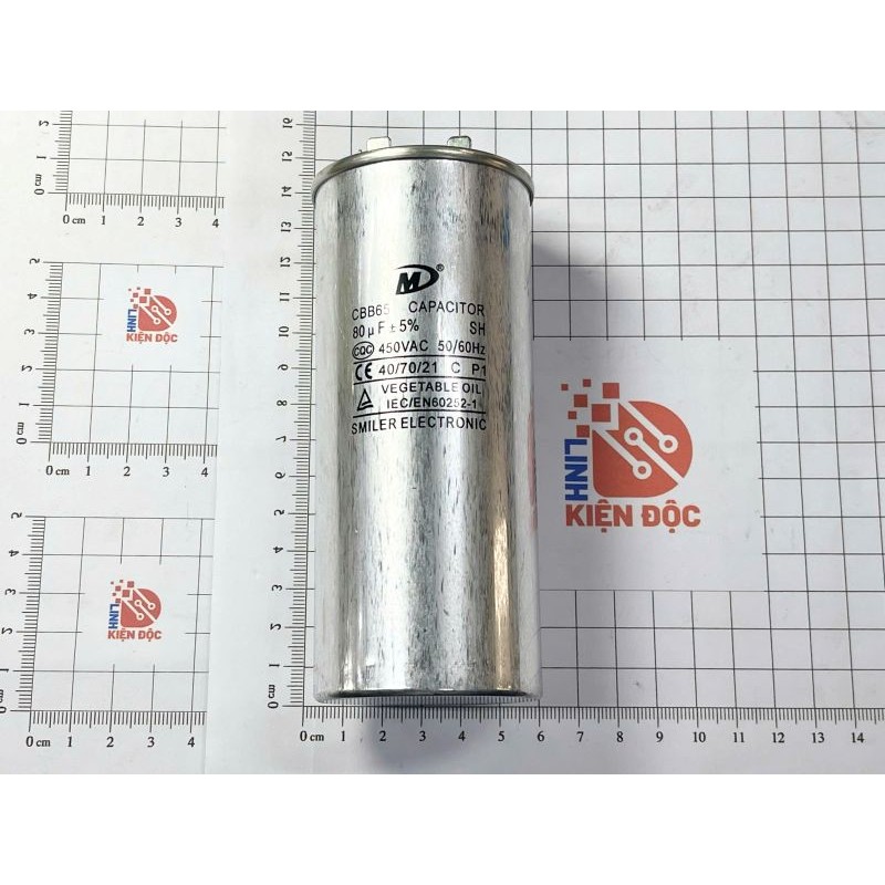 Tụ block điều hòa CBB65 80uF 450V kích thước 55x130mm Nhập khẩu ...