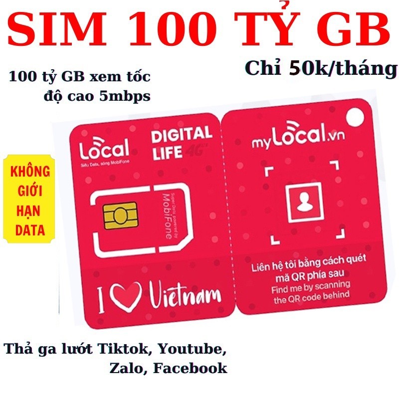 Sim 4G mobifone local A50 không giới hạn dung lượng ( 10 tỷ gb tốc độ ...