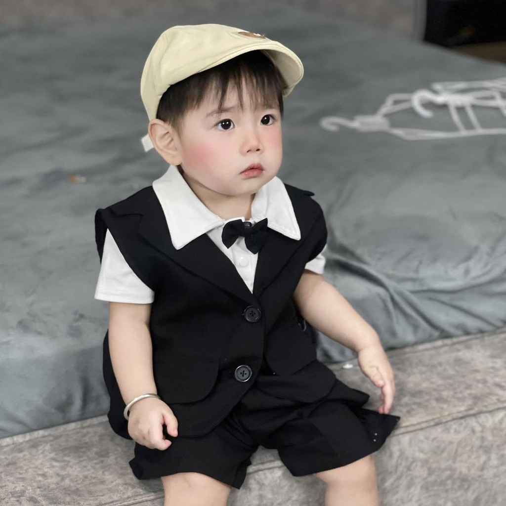 sét bé trai gilê vest công tử 8-17kg 4 chi tiết cho bé mặc thôi nôi, dự ...