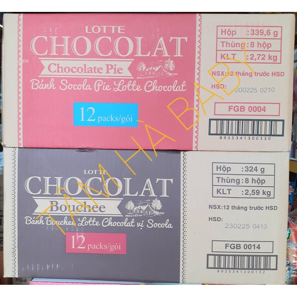 Thùng bánh Lotte Chocolat vị socola ( Bouchee/ Pie ) ( 8 hộp x 324g/336g ) ( bách hóa gia đình ...