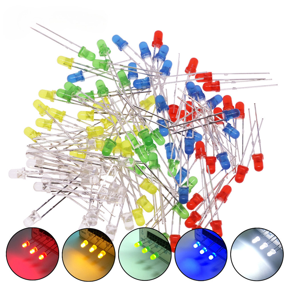 100 Chiếc F3 F5 3MM 5MM Đèn LED Diode Các Loại Bộ Xanh Xanh Trắng Vàng ...