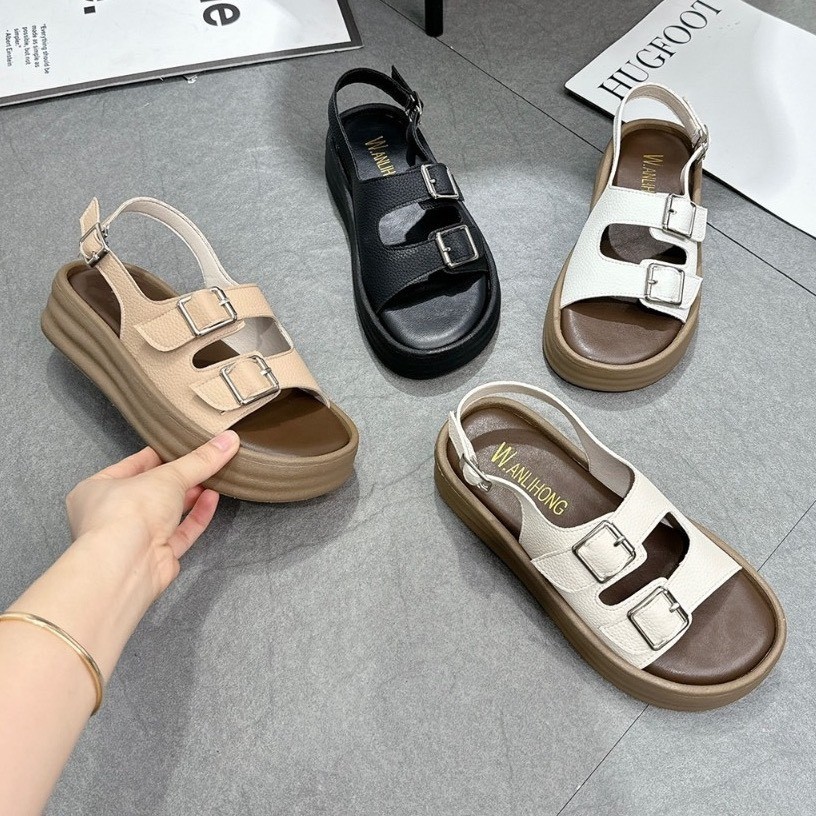 dép sadal nữ đế cao 5cm đế nâu khuy cài Mã SD | Shopee Việt Nam