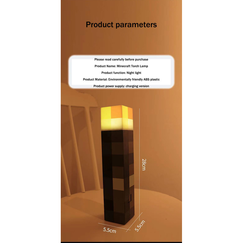 28cm Brownstone Pixel Torch Đèn pin ban đêm Đèn pin LED Minecraft cầm ...