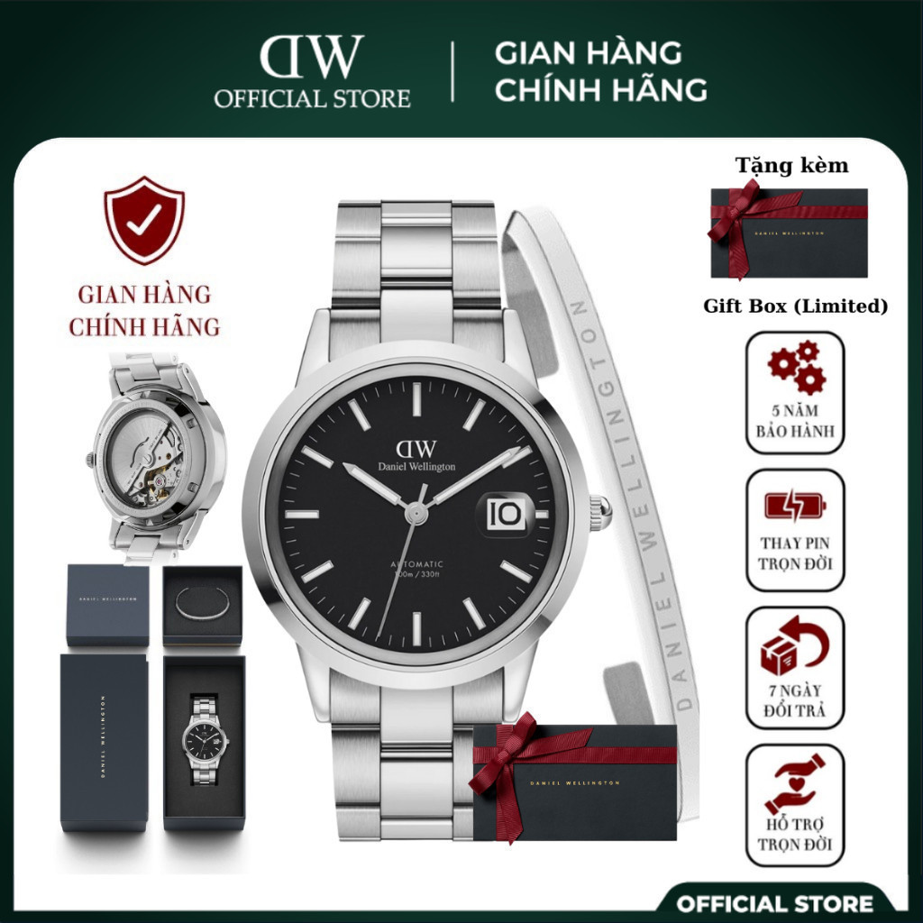 [Tặng Kèm Hộp Nơ] Đồng hồ Nam Daniel Welington Iconic Link Automatic Silver Black ...