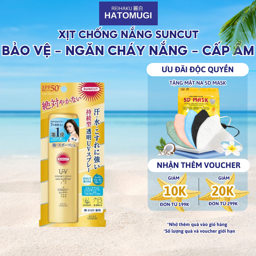 Xịt chống nắng Kose Suncut Super Waterproof Super Perfect UV SPF50+PA++++ 50g - Hatomugi ...