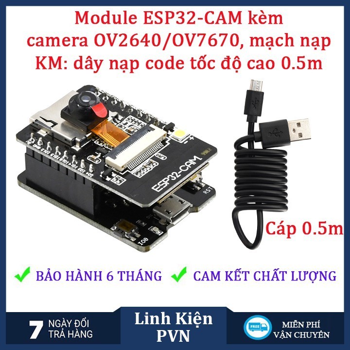 Module thu phát wifi camera ESP32-CAM tích hợp wifi, camera OV2640 ...