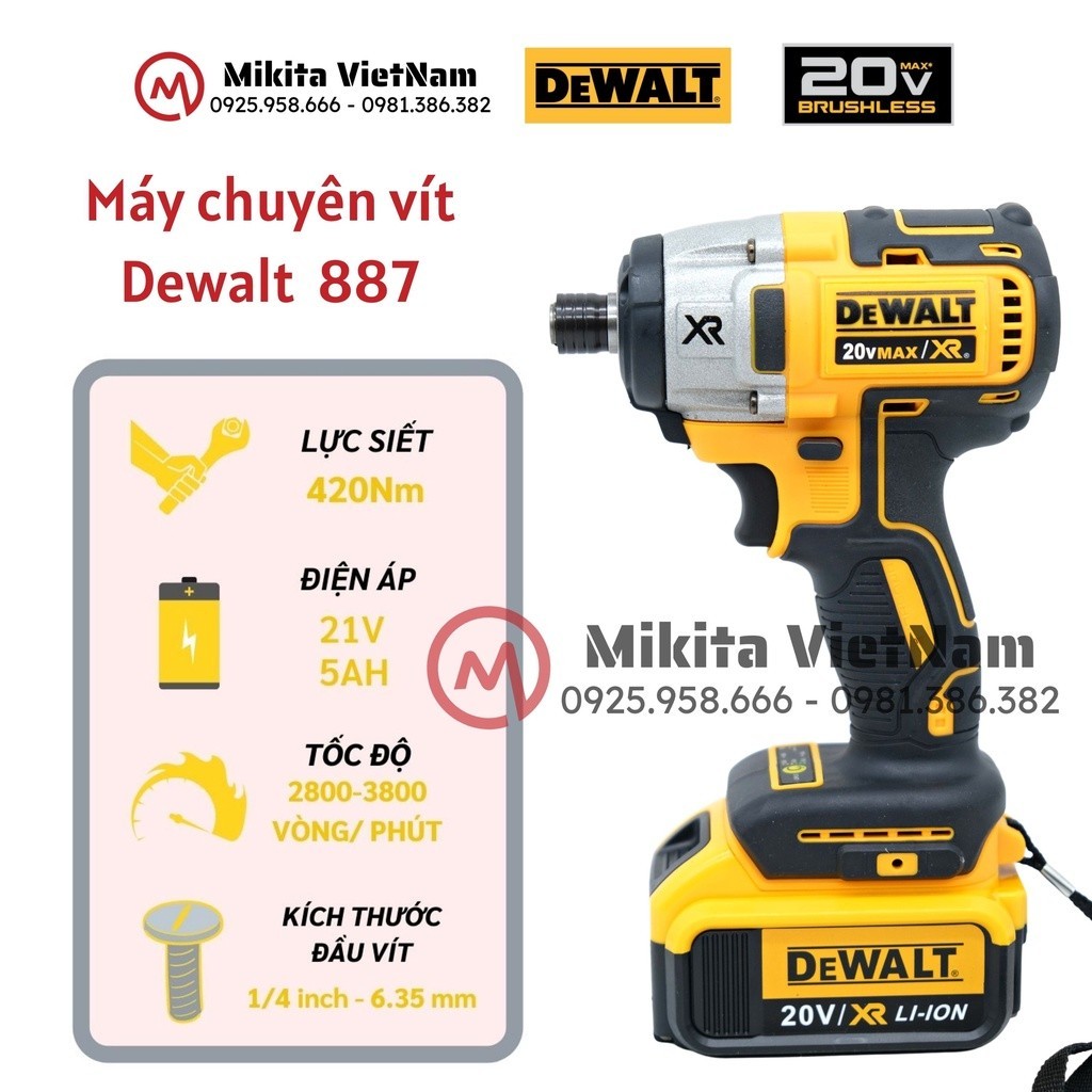 Máy chuyên vít dùng pin Dewalt DCF887 Động cơ KHÔNG CHỔI THAN Kèm 2 PIN ...