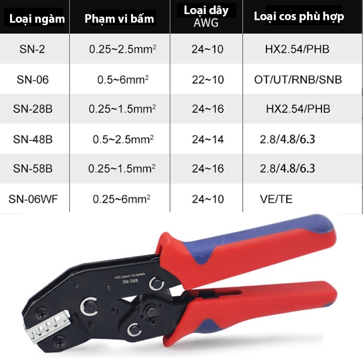 Bộ kìm bấm cos đa năng gồm 6 ngàm SN-58B SN-2/28B/48B/58B/06/06WF | Shopee Việt Nam