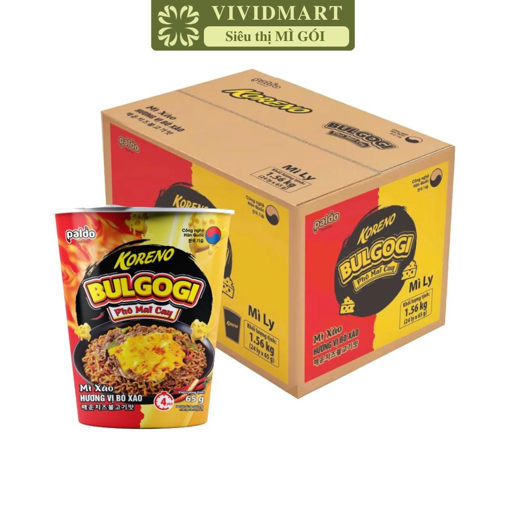 THÙNG24LY-PALDO- Mì ly xào Koreno Bulgogi phô mai cay hương vị Bò cay, Mì Koreno Bò xào Bulgogi ...
