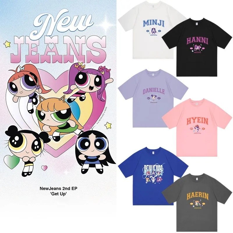 New New jeans powerpuff girls album get up cotton t-shirt minji hanni ...