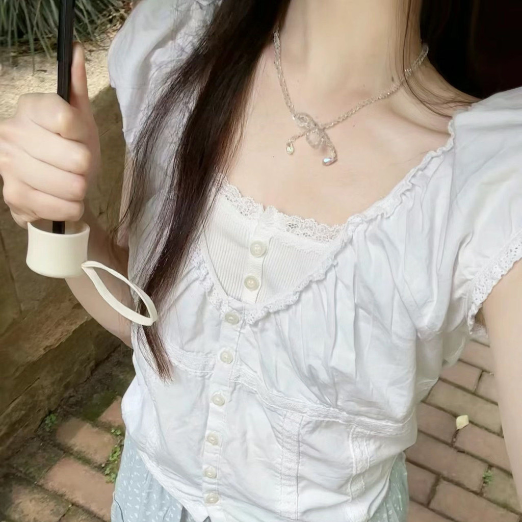 Brandy Phong Cách Pháp Cổ Chữ V Băng Đầm BM Tay Ngắn Cardigan Tay Phồng ...