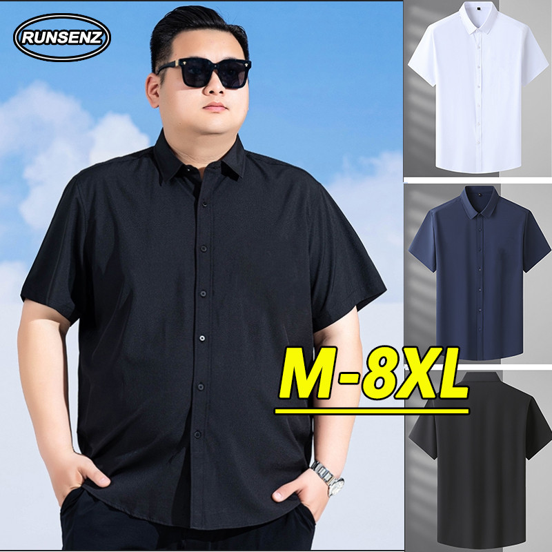 Xxl-8xl Hàn Quốc Cơ Bản Trơn Áo Sơ Mi Nam Plus Kích Thước Áo Sơ Mi Tay Ngắn Mùa Hè Thường Ngày ...