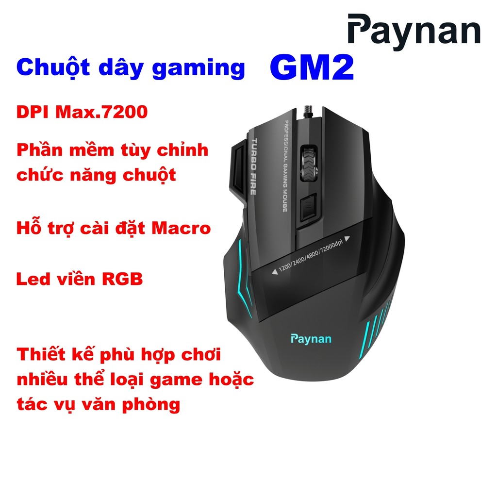 Chuột dây gaming Paynan GM2 có app điều chỉnh cài đặt macro độ nhạy max ...