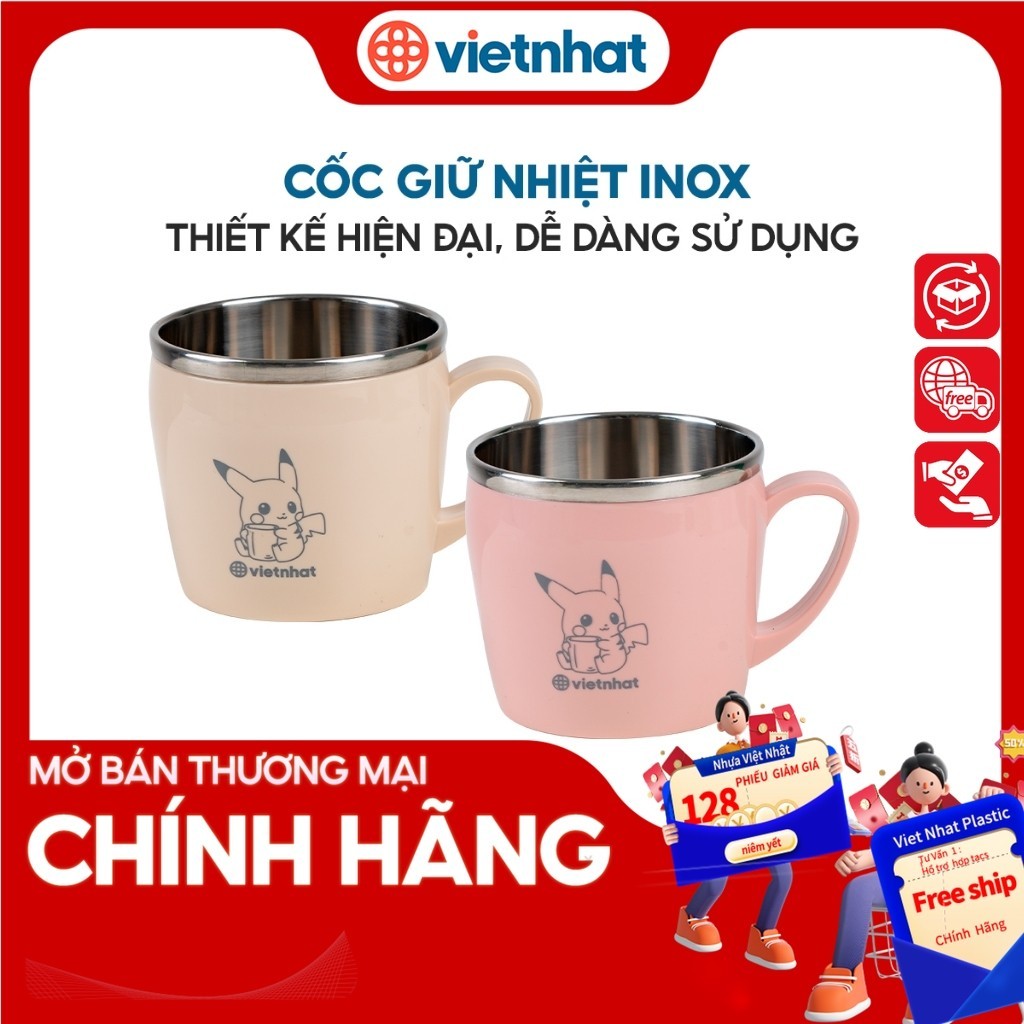 Cốc inox ăn dặm giữ nhiệt cho bé Nhựa Việt Nhật 200ml C6351 Nhựa Việt ...